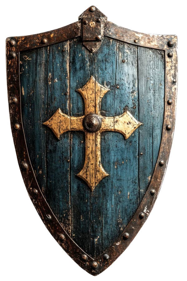 Medieval Shield with Black Cross on Red Background Isolated on White ...