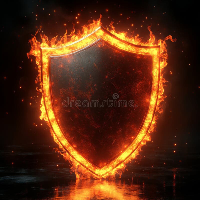 Medieval Shield Burning in Flames Providing Protection Stock Photo ...