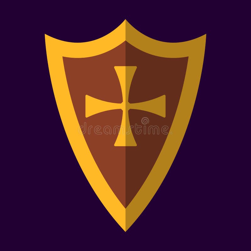 Medieval Shield Icon and Label. Flat Style Stock Vector - Illustration ...