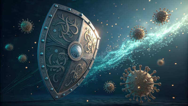 Medieval Shield Protecting from Virus Attack in 3d Render Stock ...