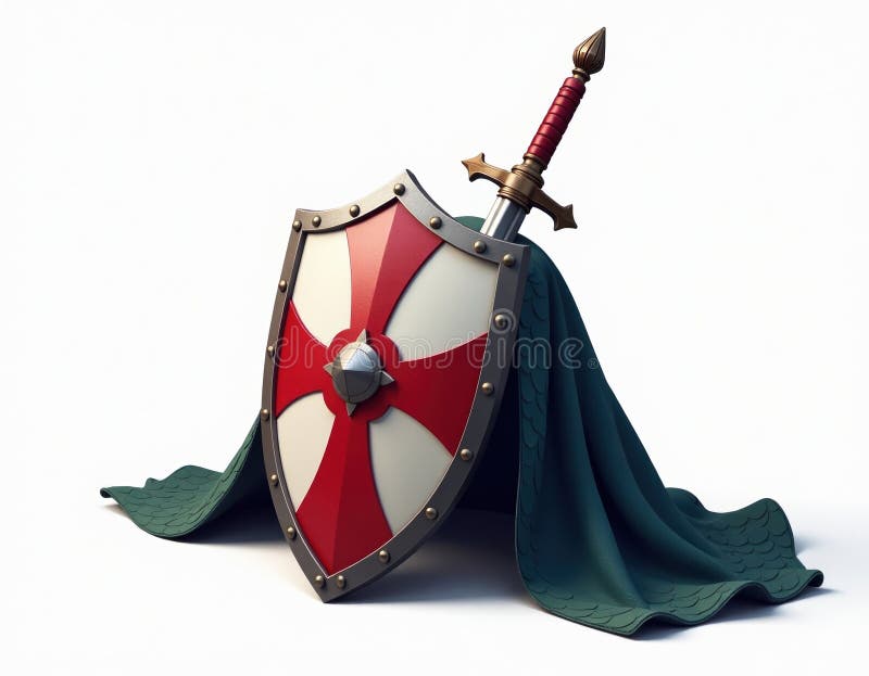 Medieval Shield and Sword Under Drape Stock Illustration - Illustration ...