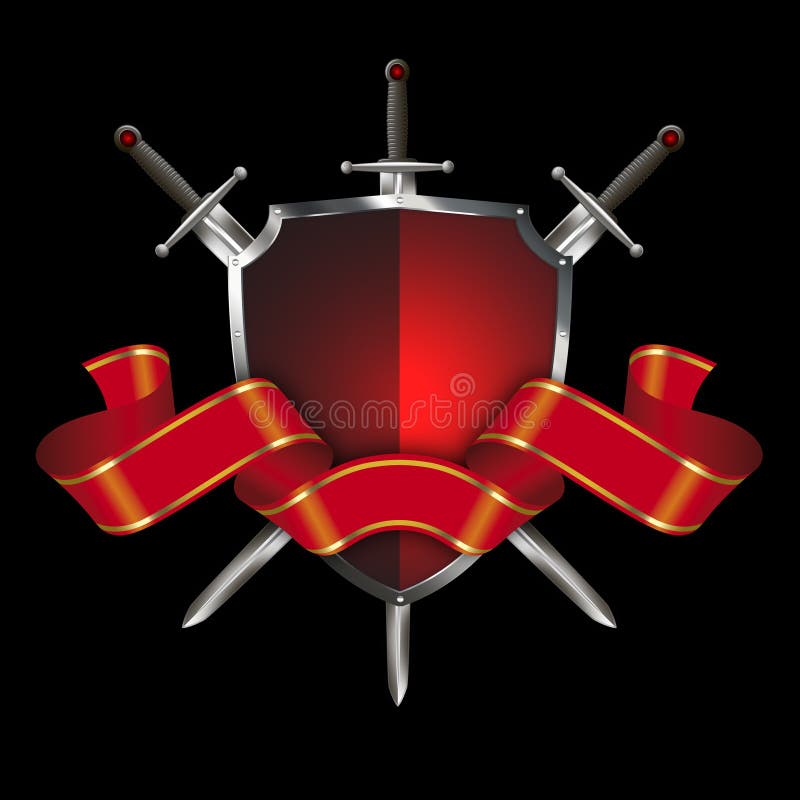 Three Medieval Shields On Black Background. Stock Illustration ...