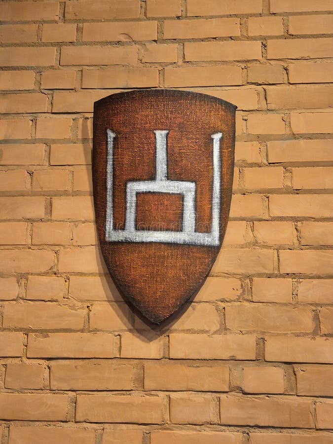 Medieval Shield on Brick Wall Display Stock Image - Image of emblem ...