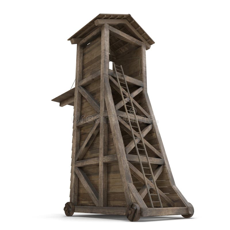 Medieval Siege Tower on White Background. 3D Illustration, Isolated ...