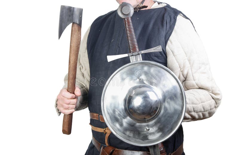 Medieval Soldier with Sword and Shield Stock Image - Image of iron ...