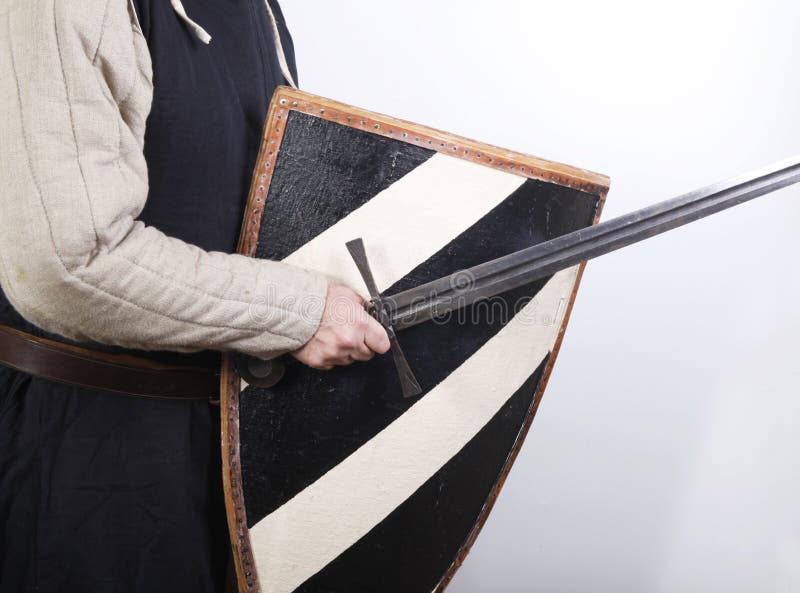 Medieval Soldier with Sword and Shield Stock Image - Image of iron ...