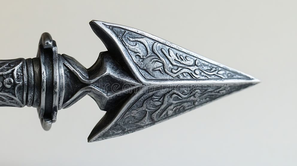 Medieval Spearhead with Engraved Blade and Sharp Arrowhead Design Stock ...