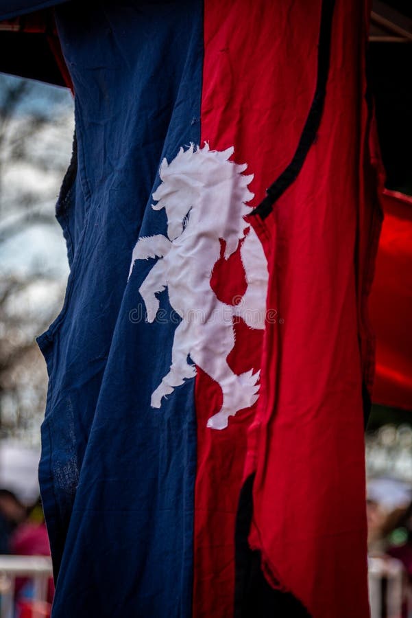 Medieval Standard with a Black and a White Stripe and a White Horse in ...