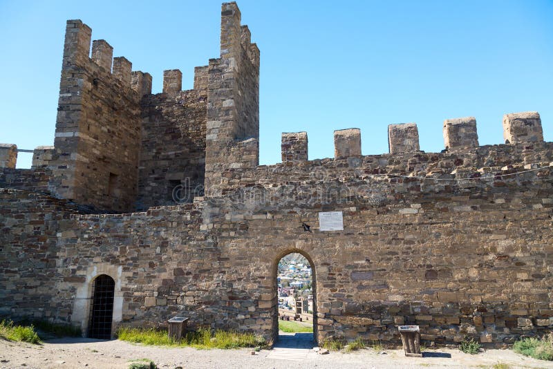 The Medieval Stone Castle Gate with Tower Stock Image - Image of ...