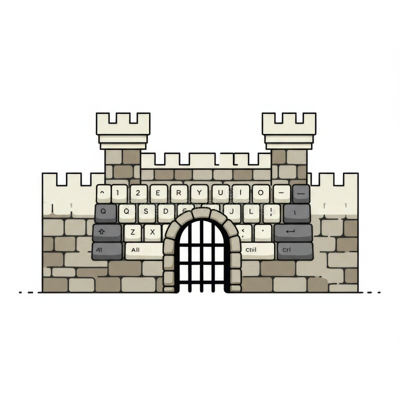 Medieval Stone Castle Gate with Two Towers and Black Metal Gate ...