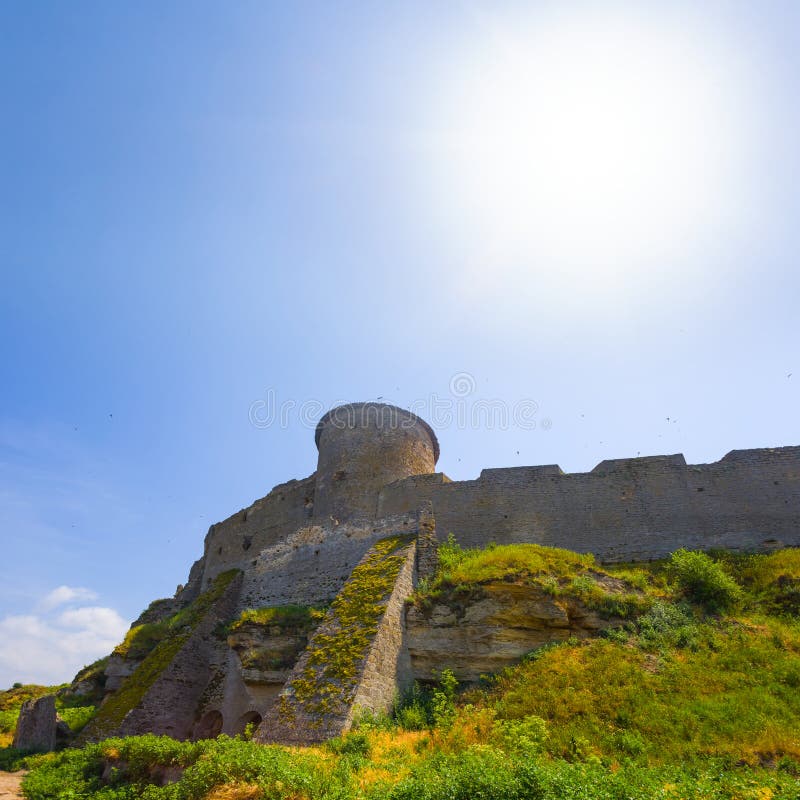 Medieval Stone Castle Under a Sparkle Sun Stock Illustration ...