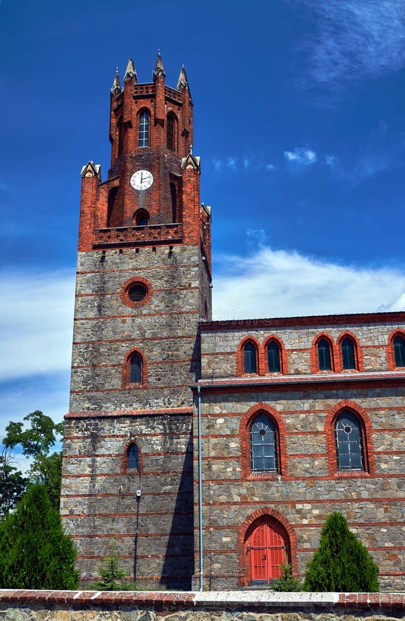 Medieval, Stone Church Witch Tower Stock Image - Image of wall, brick ...