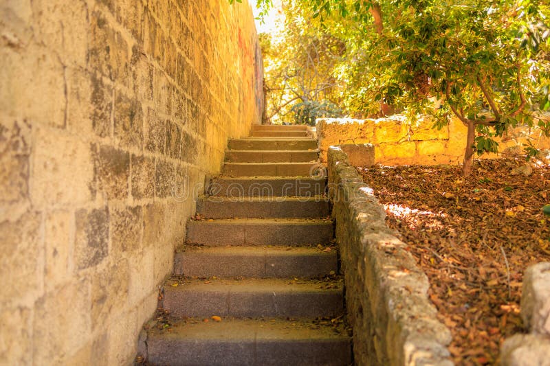 Medieval Stone Steps of a Staircase in a Fortress. Background with ...