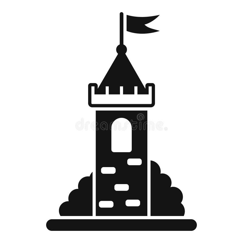 Medieval Stone Tower Waving Flag on Top Icon Silhouette Stock Vector ...