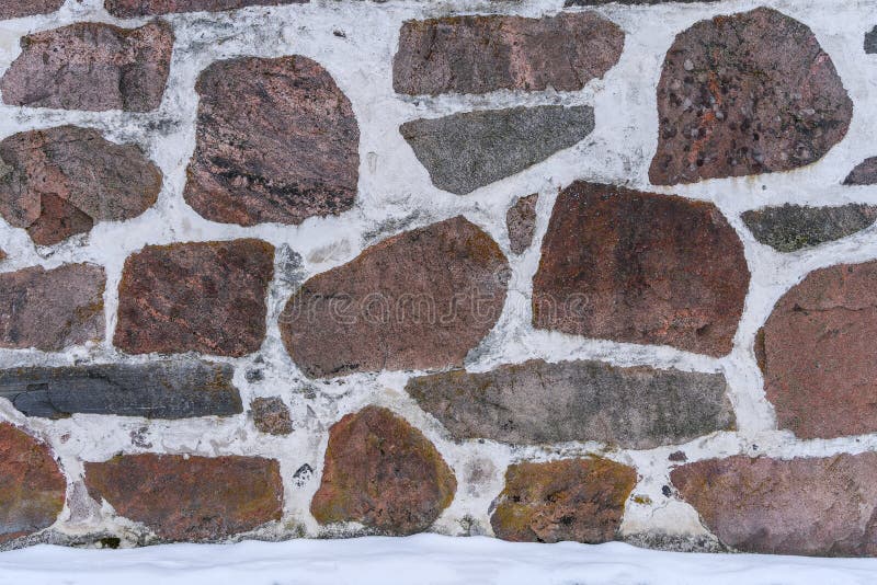 Stone Wall Background Texture in Winter Stock Photo - Image of aged ...