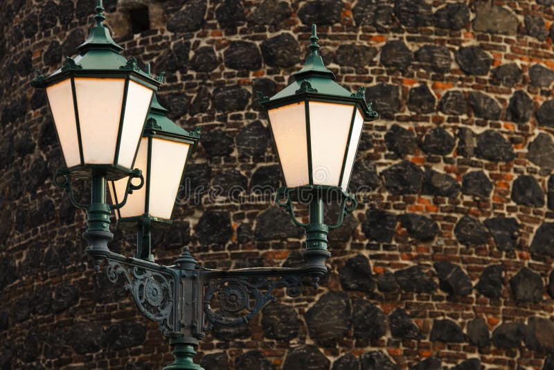 Medieval Street Lights stock photo. Image of wall, lamp - 109941298