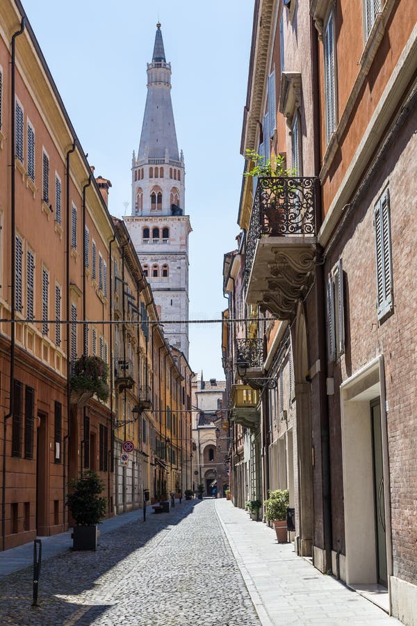 Medieval Street in Old Town of Modena, Italy Stock Image - Image of ...