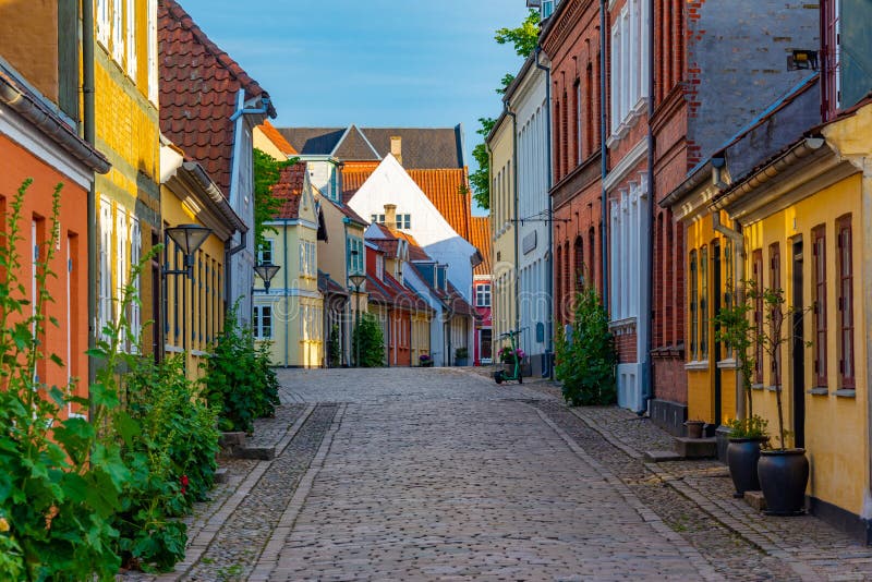 Medieval Street in the Old Town of Odense, Denmark Stock Photo - Image ...