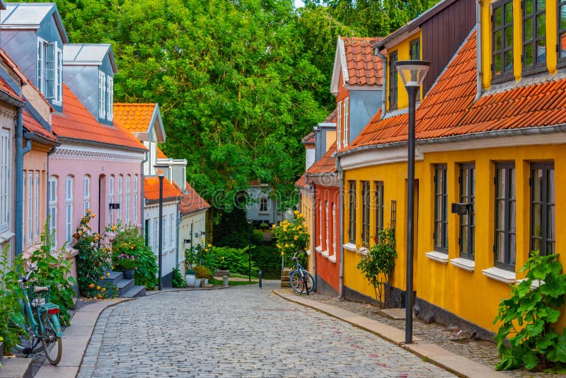 Medieval Street in the Old Town of Odense, Denmark Stock Image - Image ...