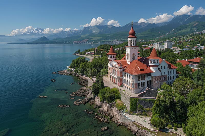 Medieval Structure Featuring a Church by the Sea with Majestic ...