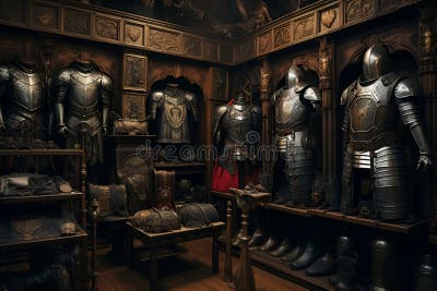Medieval Style Armory Room Interior Stock Image - Image of ancient ...
