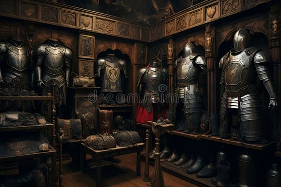 Medieval Style Armory Room Interior Stock Image - Image of ancient ...