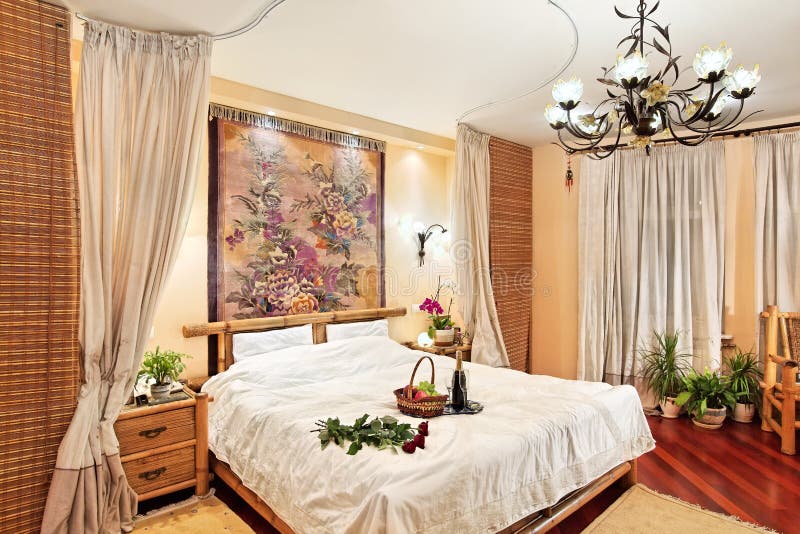 Medieval Style Bedroom with Canopy Bed Stock Image - Image of fruits ...