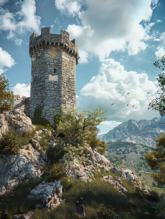 Rocky Castle with Birds stock image. Image of castle - 375422033