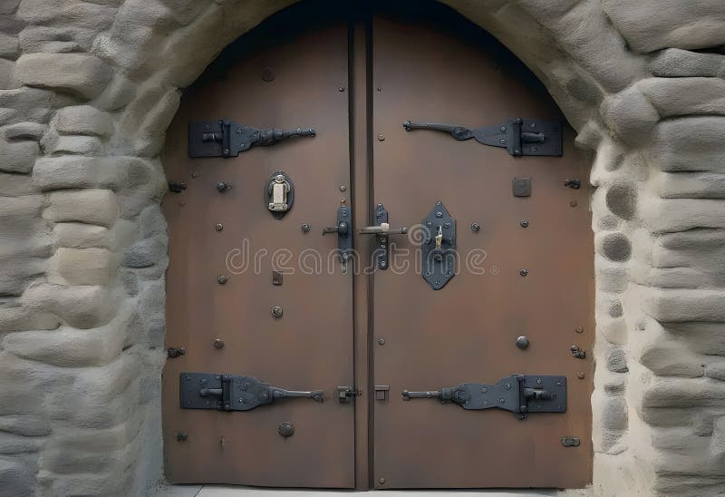 Medieval Style Ironbound Wooden Doors To Further Creative Work Stock ...
