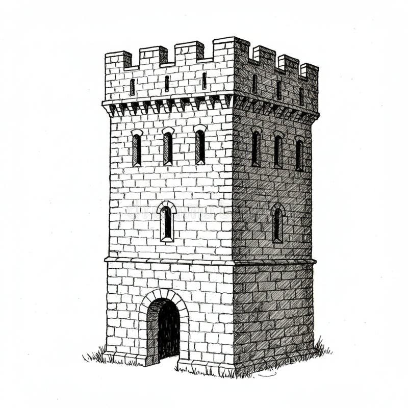 Old Stone Tower with Stairs in the Woods Stock Illustration ...