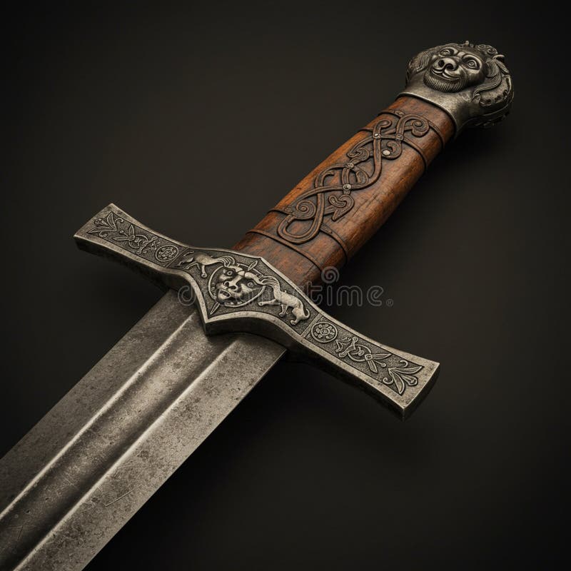 A Medieval-style Sword Features an Ornate Crossguard and Pommel with ...