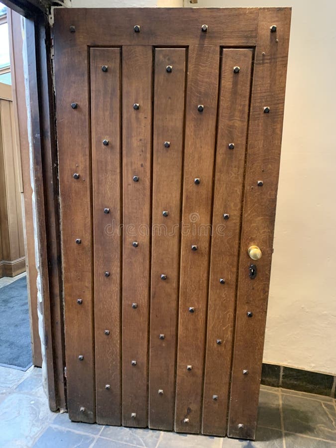 Medieval Style Wooden Door in Old Stone Castle Stock Image - Image of ...