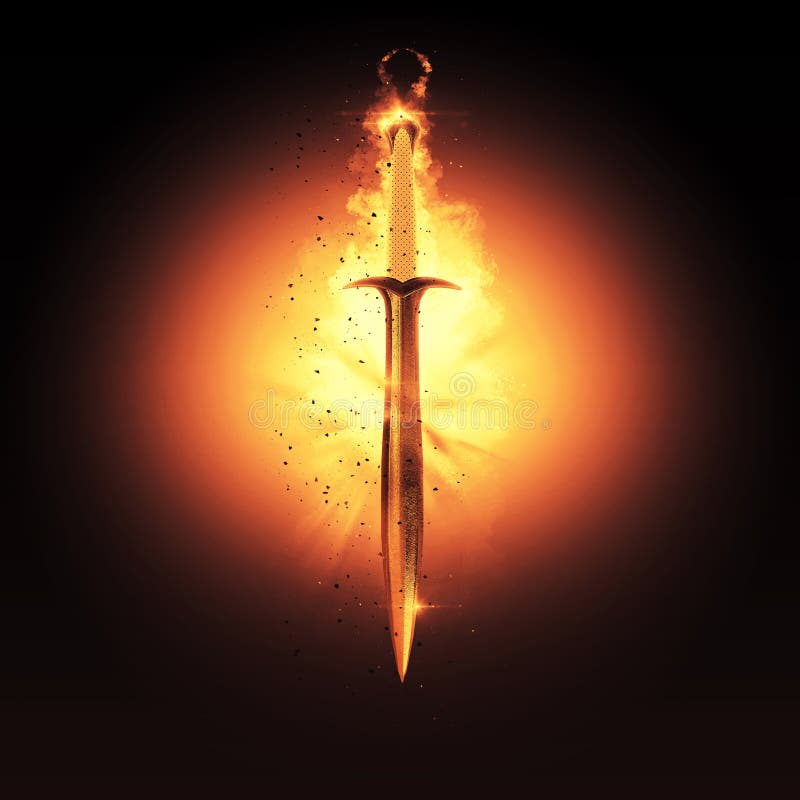 Medieval Sword with Fire Explosion Effect Stock Illustration ...