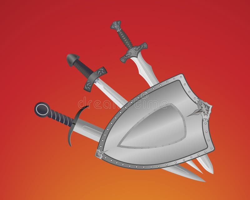 Medieval Swords Behind the Forged Shield Stock Vector - Illustration of ...