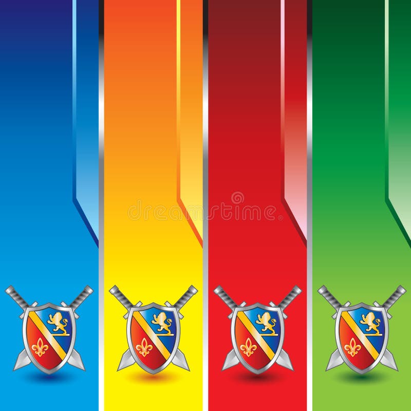Medieval Swords and Shield on Vertical Banners Stock Vector ...