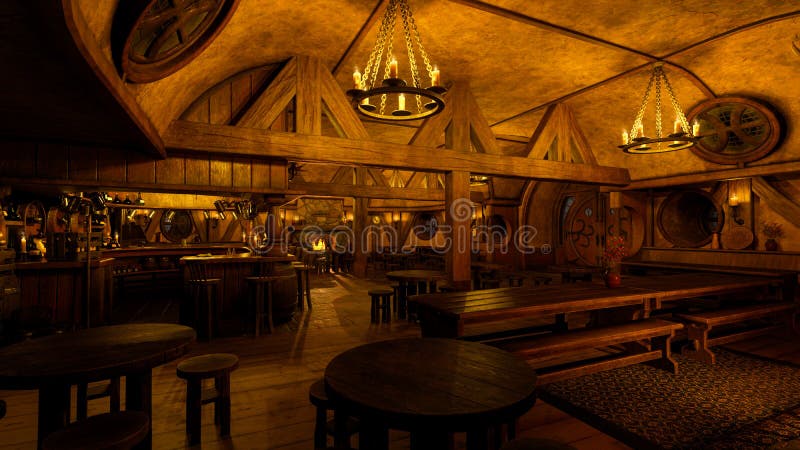 Medieval Tavern Bar Interior with Cosy Atmospheric Candlelight and Open ...