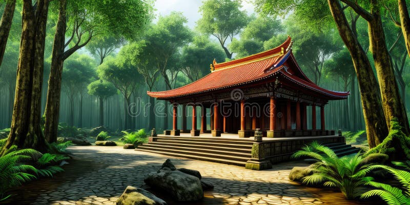 Medieval Temple Architecture in the Forest Photorealistic Stock ...
