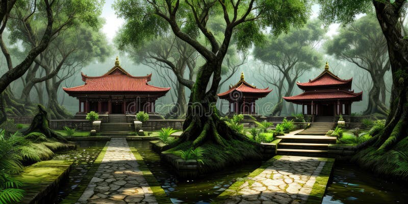 Medieval Temple Architecture in the Forest Photorealistic Stock ...