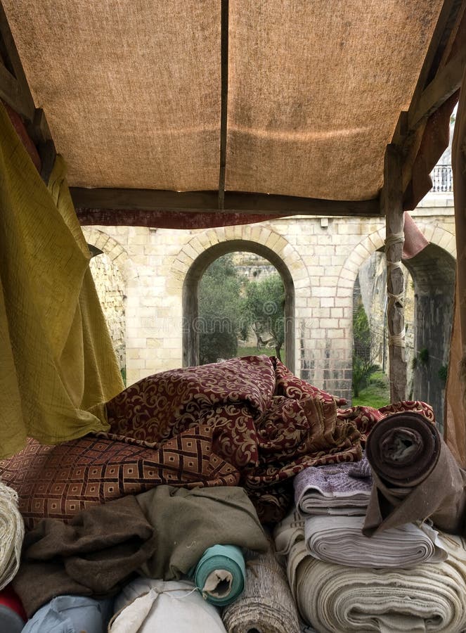Medieval Textile Stall stock image. Image of carpet, market - 14561991