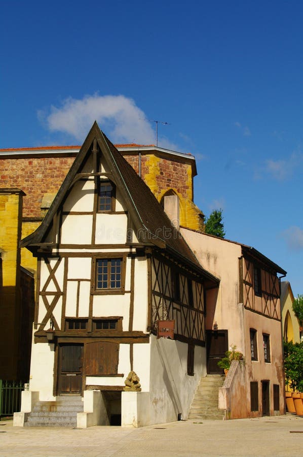 Medieval Timber Frame Detail and Clock Tower Stock Photo - Image of ...