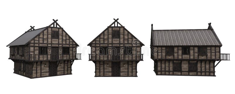 Medieval Timber Framed House Shown from Three Different Angles. 3D ...