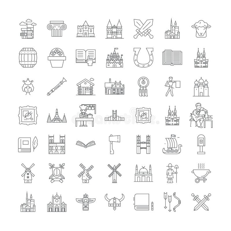 Medieval Time Linear Icons, Signs, Symbols Vector Line Illustration Set ...