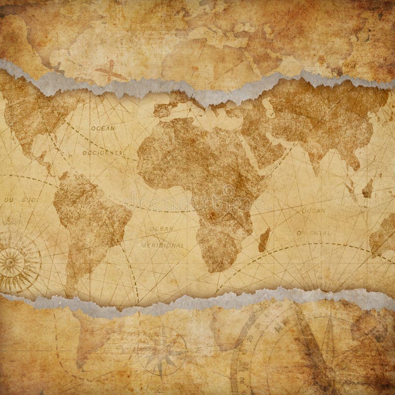 Vintage Torn Worn World Map Illustration Stock Image - Image of ...