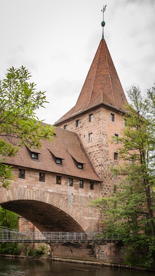 Medieval Tower with Bridge in Old Town of Nuremberg Stock Photo - Image ...