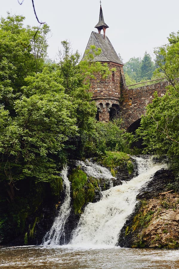 Medieval Tower, Bridge and Waterfall Stock Photo - Image of europe ...