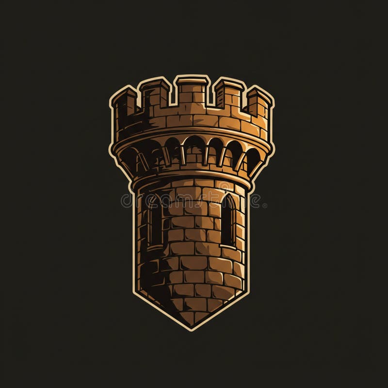 Medieval Tower Illustration Featuring a Cylindrical Stone Structure with Crenellations at Stock ...