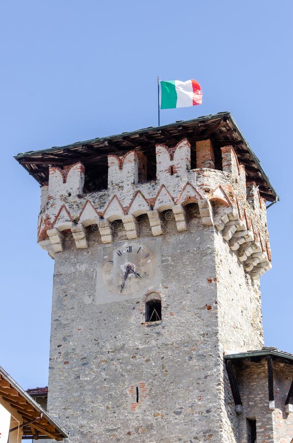 Medieval Tower with Italian Flag Stock Image - Image of italian, blue ...