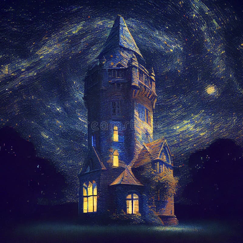 Medieval Tower in Night with Starry Sky, Ai Illustration Stock ...