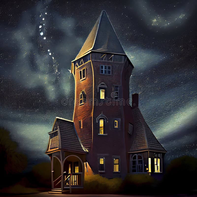 Medieval Tower in Night with Starry Sky, Ai Illustration Stock ...