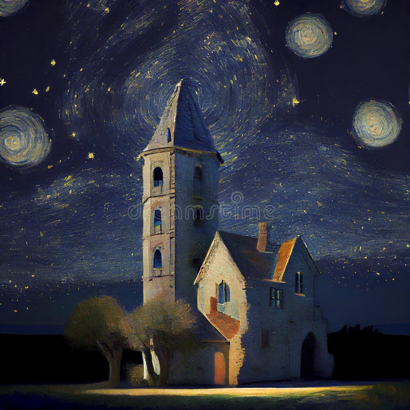 Medieval Tower in Night with Starry Sky, Ai Illustration Stock ...